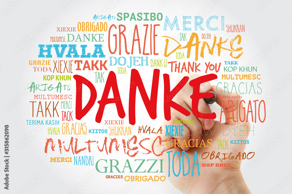 Danke (Thank You in German) Word Cloud with marker in many languages of ...