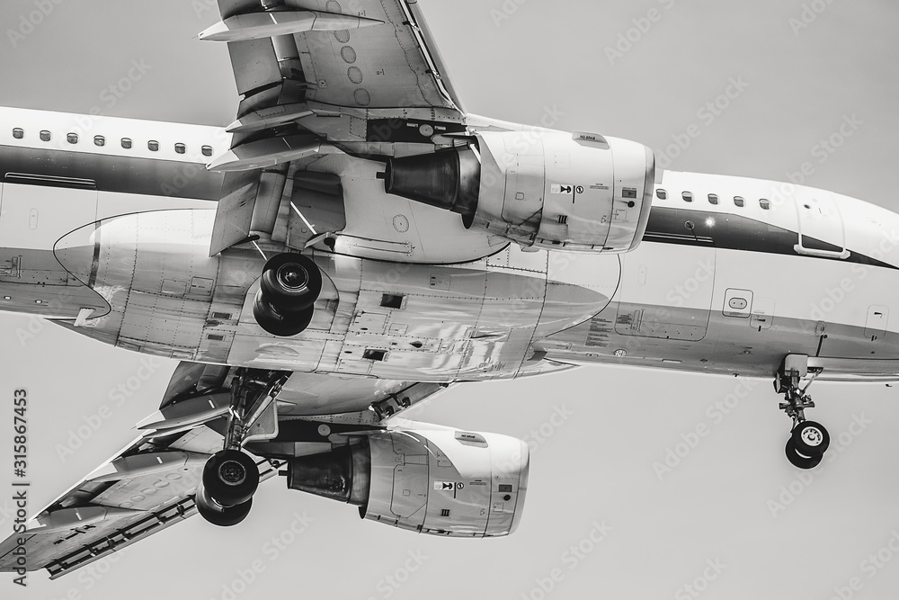 Cool black and white picture of the belly of an Airbus A320 landing ...