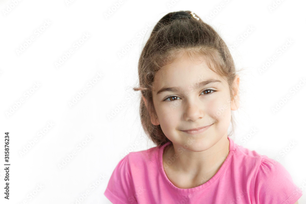 Portrait of happy smiling child girl isolated on white background ...