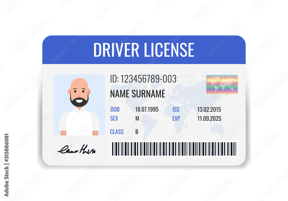 Car driver license identification with male photo. ID card isolated on ...