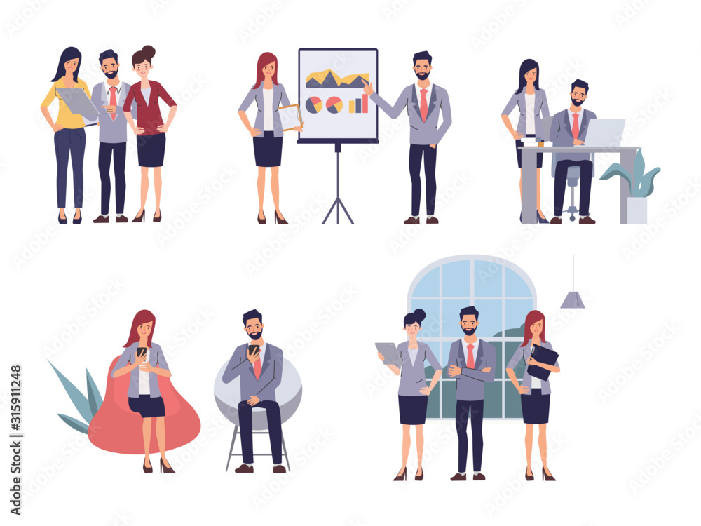 Business people teamwork office character. Colleague seminar meeting ...