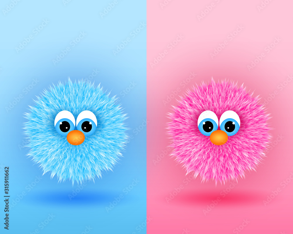 Funny cartoon characters in blue and pink colors. Stock Vector | Adobe ...