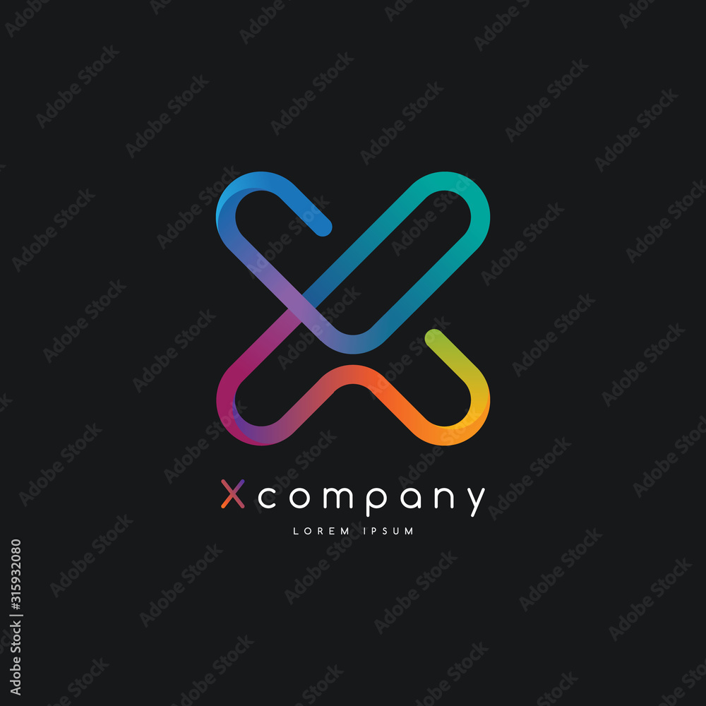 Colorful gradient X letter initial logo template vector, modern app ...