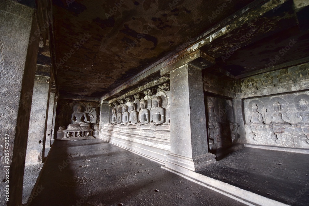 Buddhist Statues Inside Cave No. 12 of the Ellora Caves Stock Photo ...