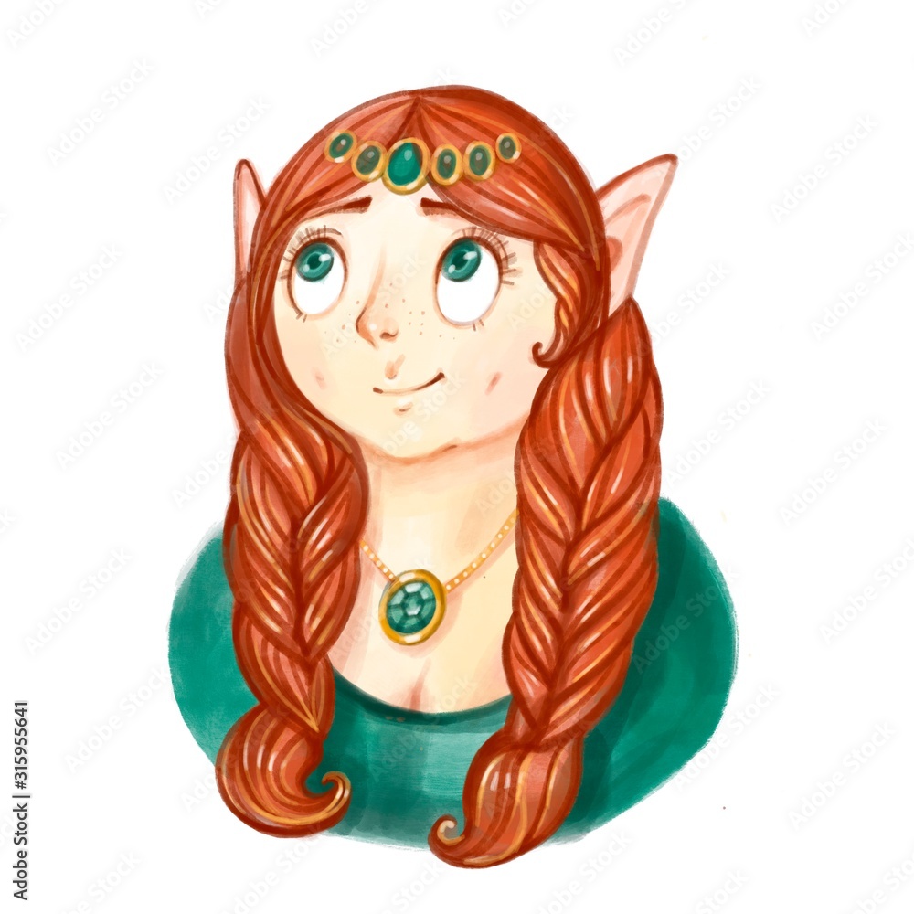 Cartoon dwarf woman potrait. Game character digital illustration Stock ...