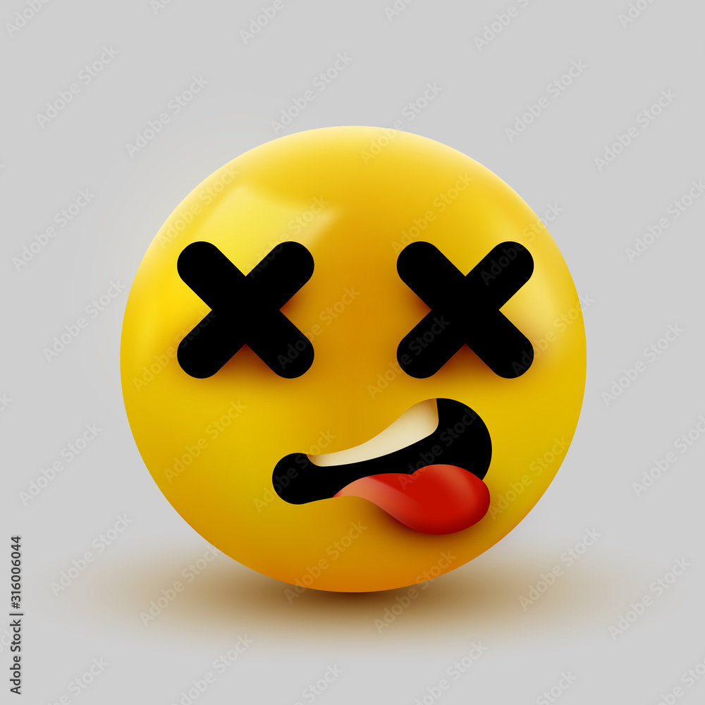 Dead face emoji. Cross eyes emoticon 3d rendering. Stock Vector | Adobe ...