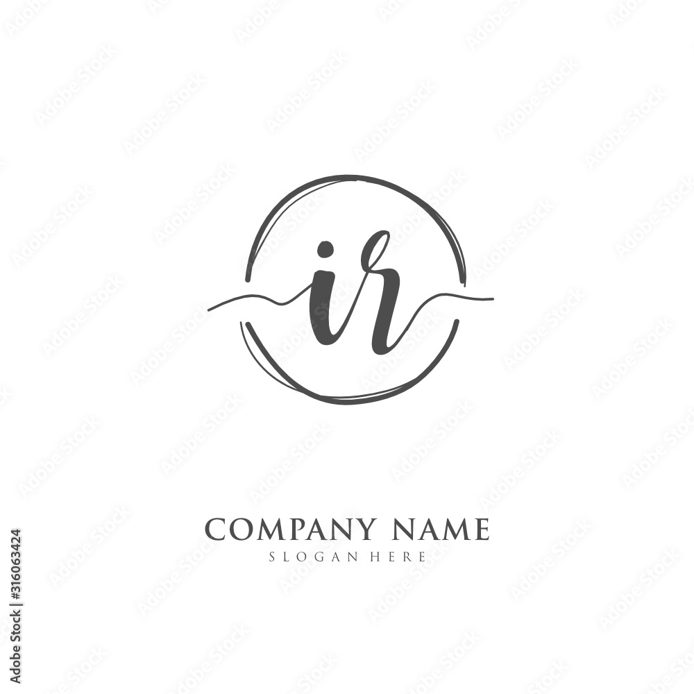 Handwritten initial letter I R IR for identity and logo. Vector logo ...