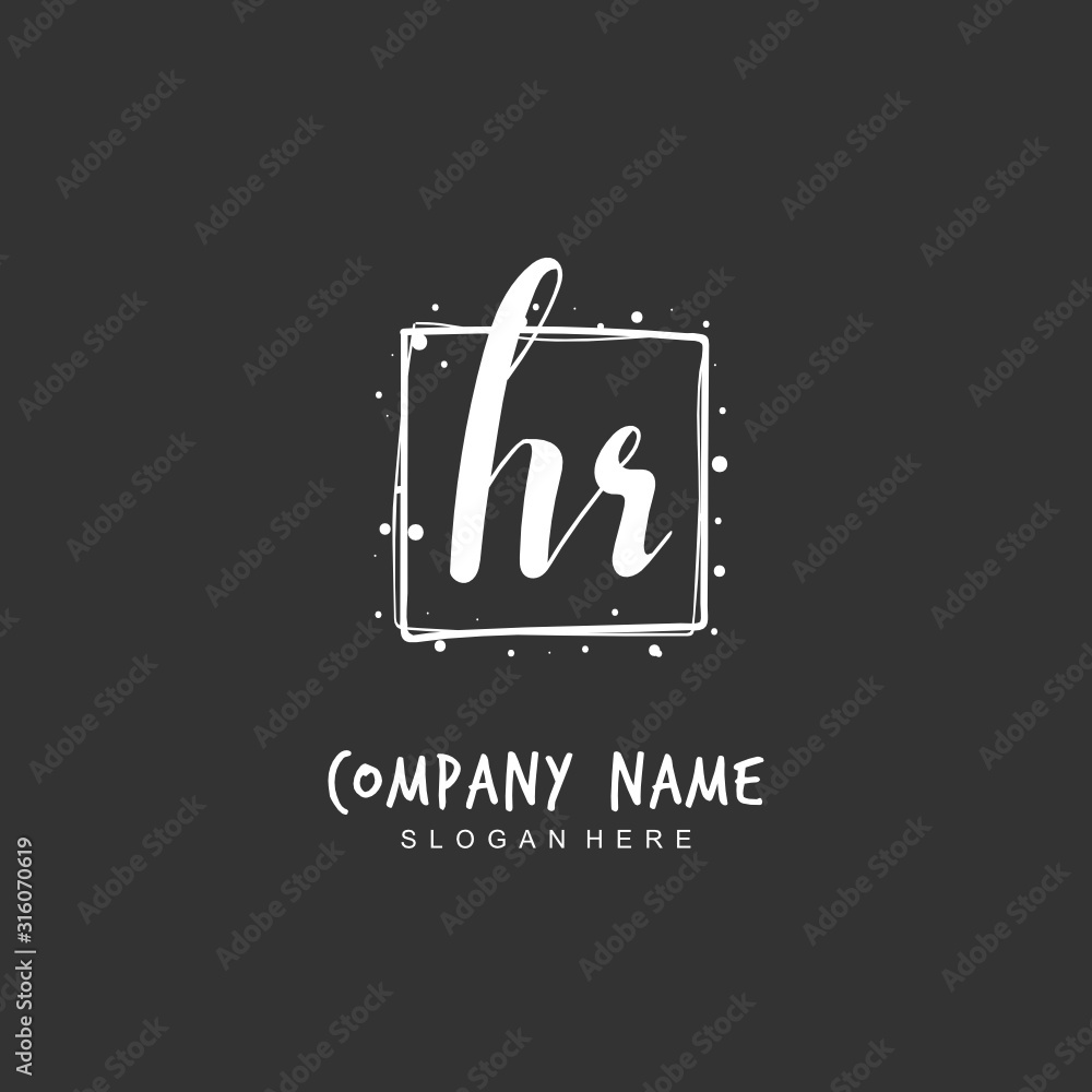 Handwritten initial letter H R HR for identity and logo. Vector logo ...