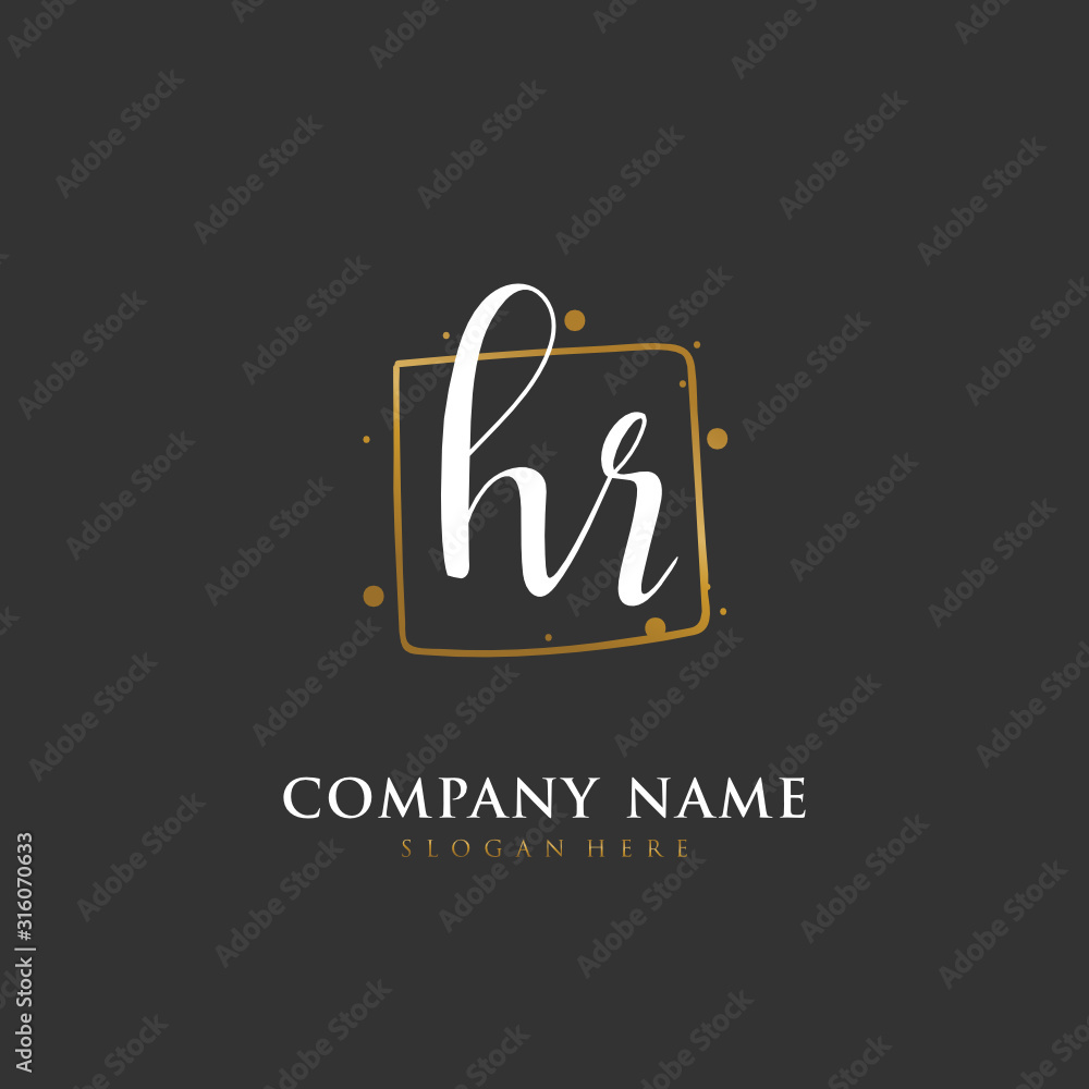 Handwritten initial letter H R HR for identity and logo. Vector logo ...