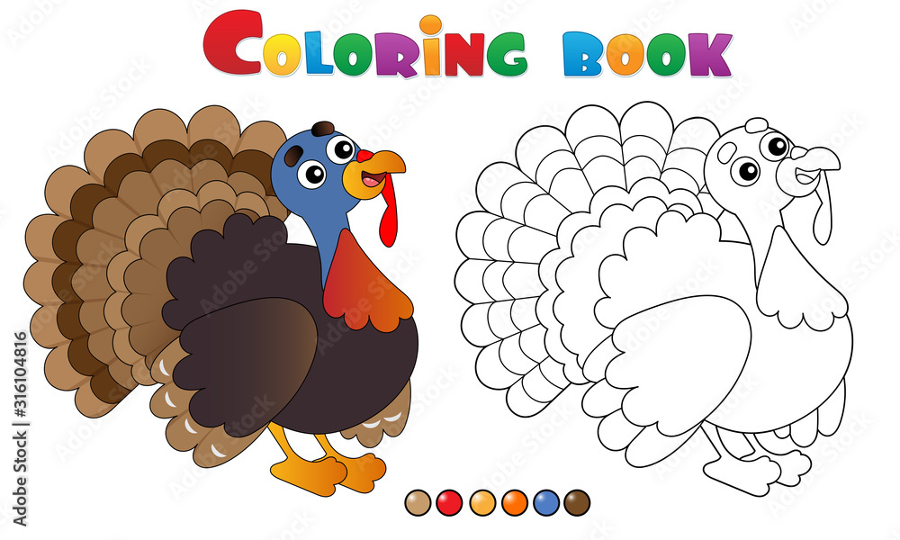 Coloring Page Outline of cartoon turkey. Farm animals. Coloring book ...