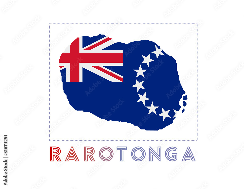 Rarotonga Logo. Map of Rarotonga with island name and flag. Captivating ...