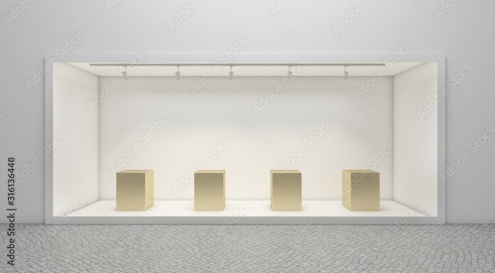 Shop window display, Empty storefront, Showcase on the street.mock up ...