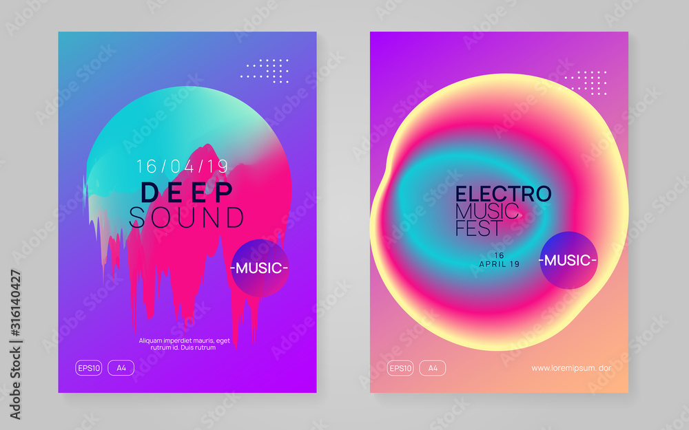 Music poster set. Modern techno party invitation design. Fluid ...