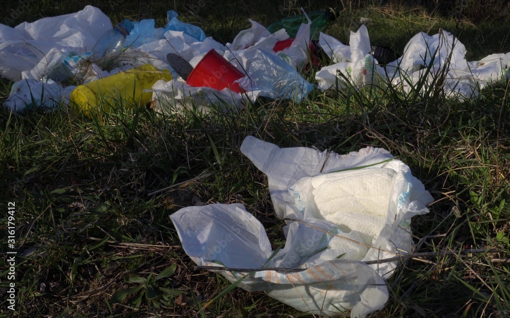 Diapers And the Environment. Disposable used dirty baby nappies are ...