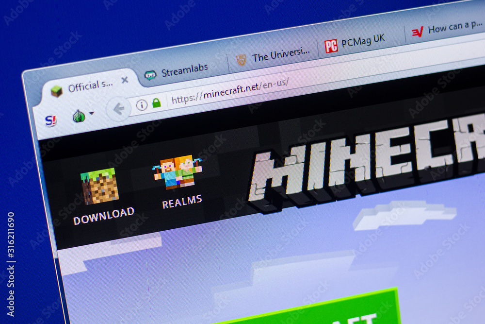 Ryazan, Russia - May 20, 2018: Homepage of MineCraft website on the ...