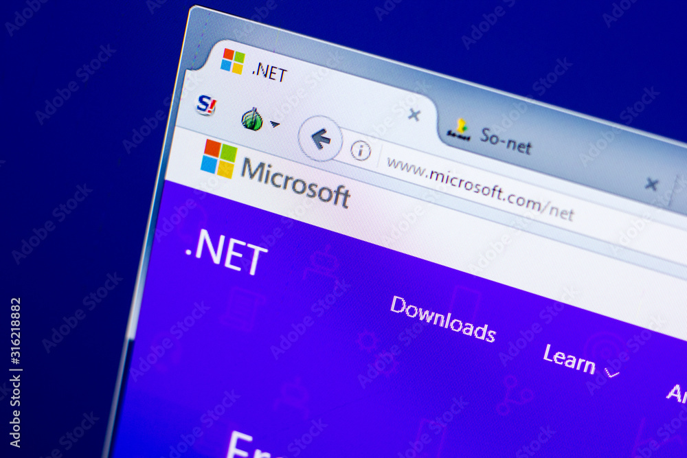 Ryazan, Russia - May 27, 2018: Homepage of .NET website on the display ...