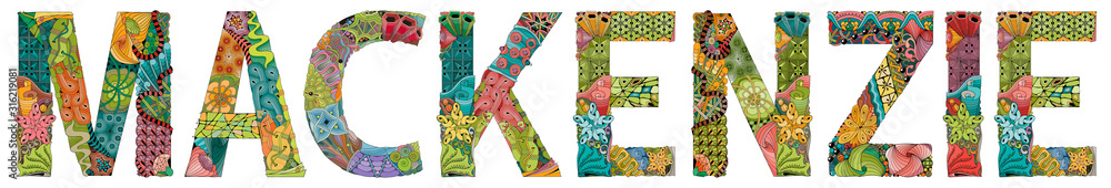 Female name Mackenzie. Vector decorative zentangle object Stock Vector ...