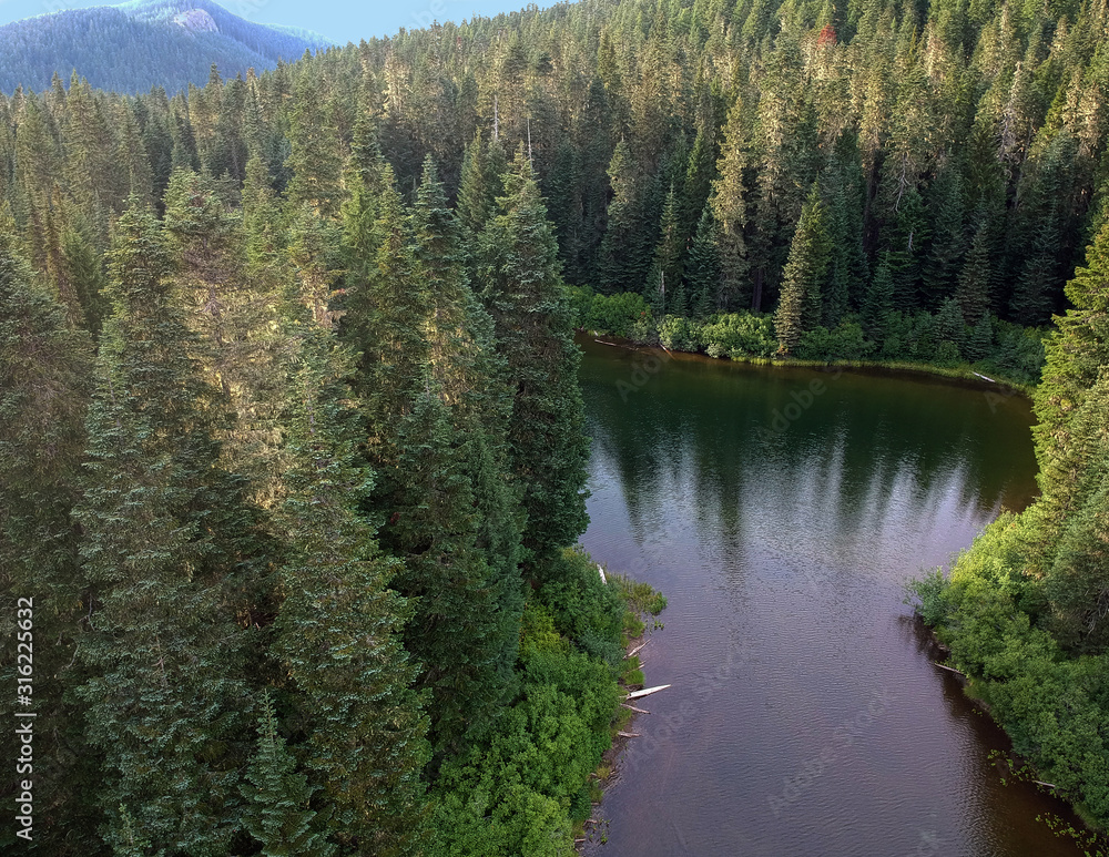 Foto Stunning Olallie Lake with the forest reflecting in the pristine ...