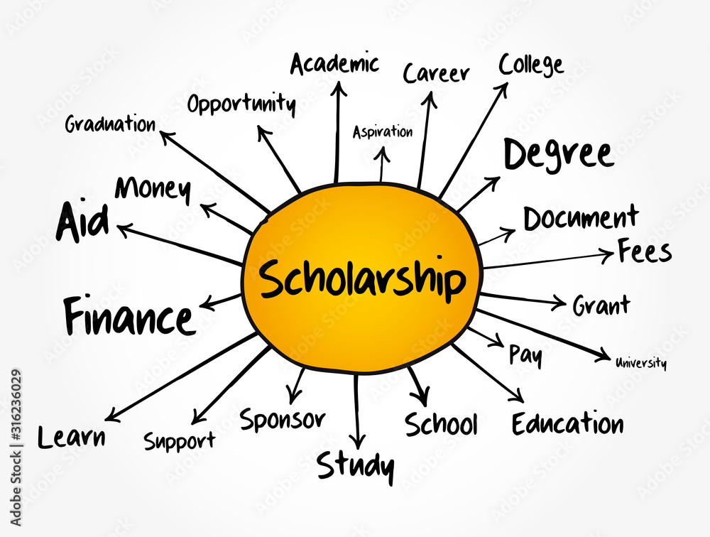 Scholarship mind map flowchart, education concept for presentations and ...