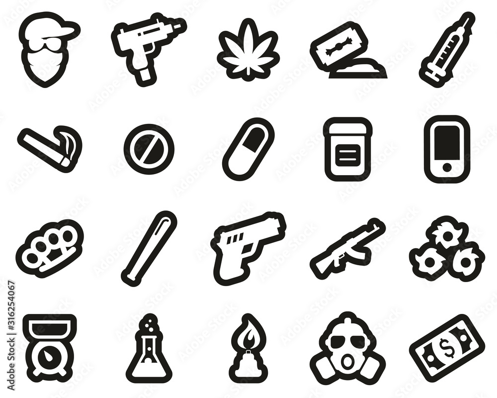 Drug Dealer Or Drug Cartel Icons White On Black Sticker Set Big Stock ...