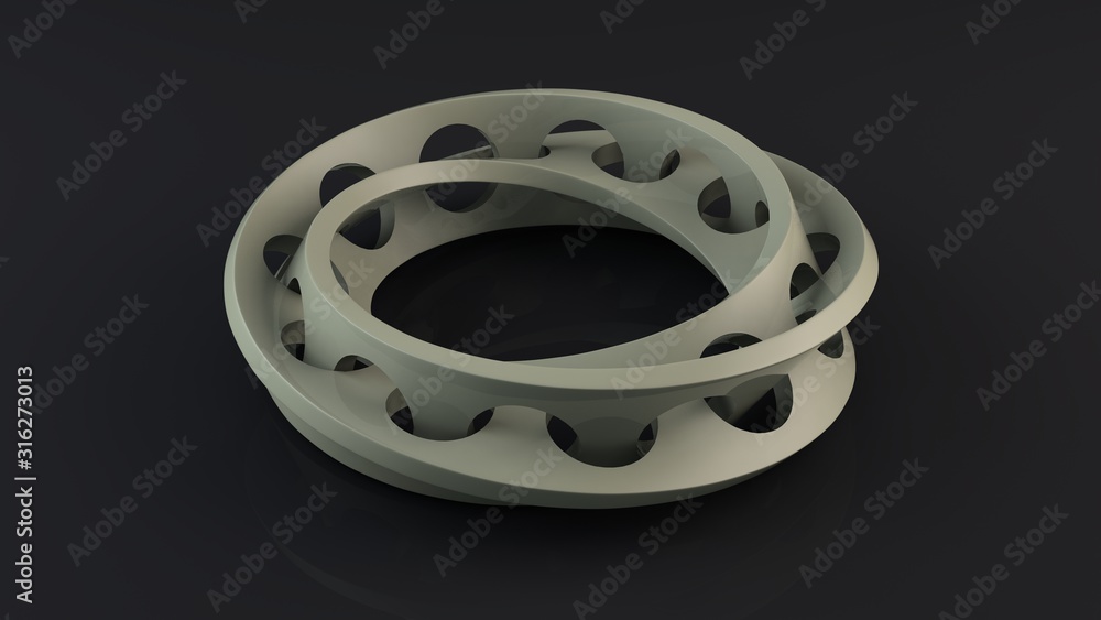 3D rendering of an abstract Mobius tape, tangled and twisted. The cage ...