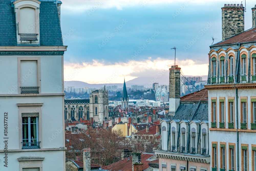 Cathedral Saint Jean and Basilica, iconic symbol of Lyon, region ...