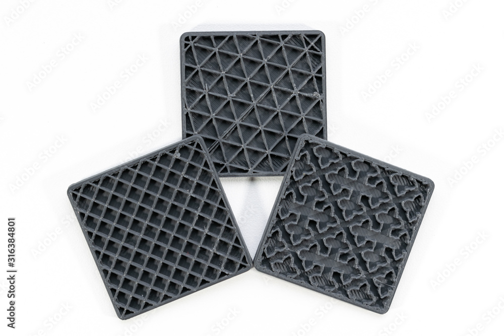 Different types of infill on 3d printed objects, white background Stock ...