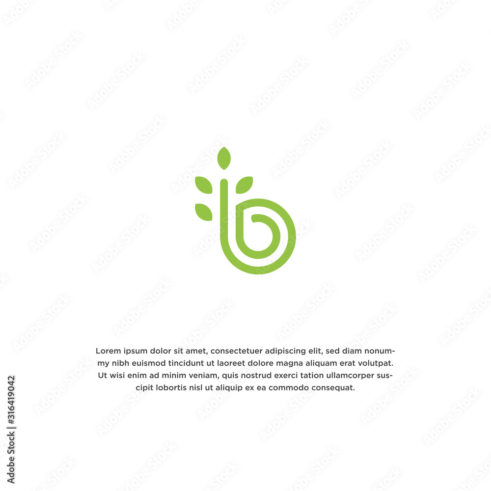 Letter B nature logo icon design template. Leaf, bloom, green vector ...