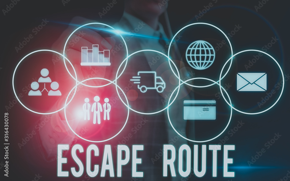 Writing note showing Escape Route. Business concept for a route by ...