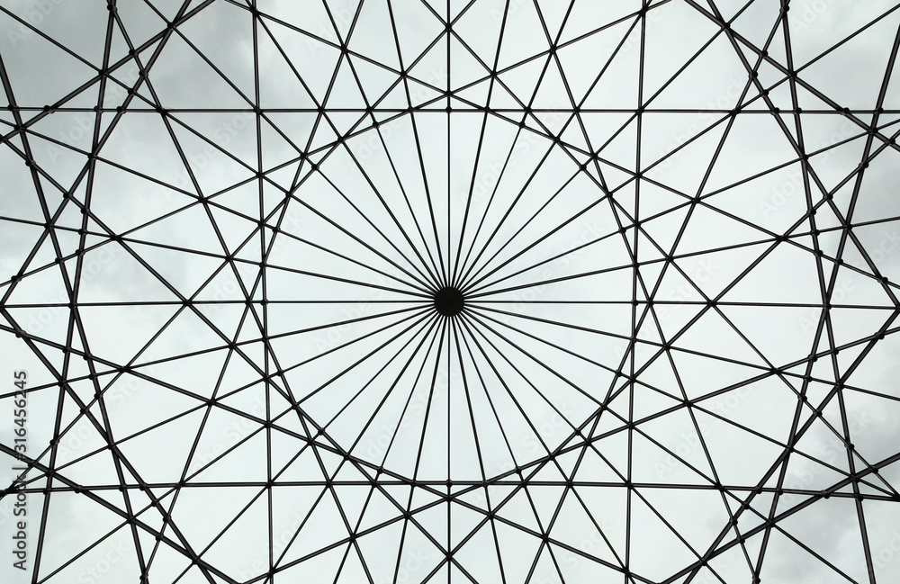 The triangular lattice structure of this skylight forms a symmetrical ...
