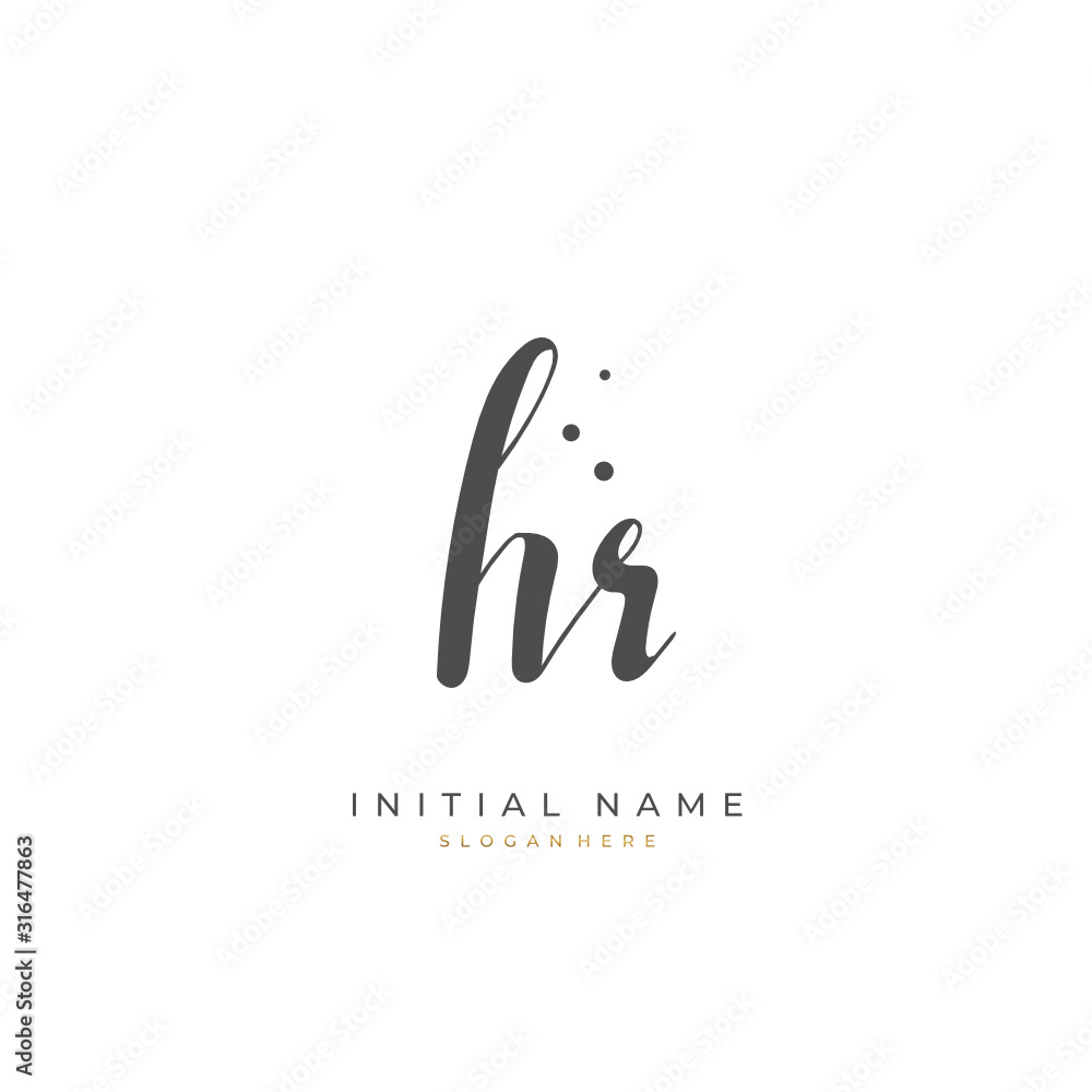 Handwritten initial letter H R HR for identity and logo. Vector logo ...