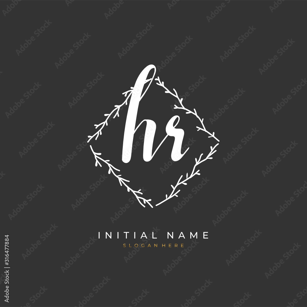 Handwritten initial letter H R HR for identity and logo. Vector logo ...