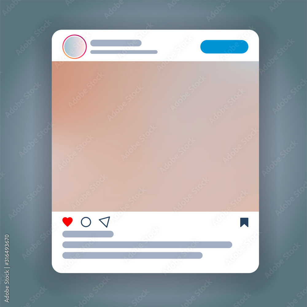 Instagram style post. Photo template in social media blog. Like and ...