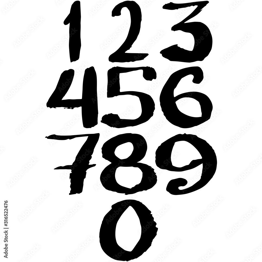 Brush numbers set. Modern style, handwritten details. Vector ...