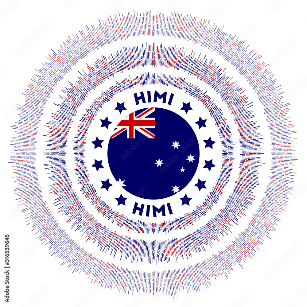 HIMI symbol. Radiant country flag with colorful rays. Shiny sunburst ...