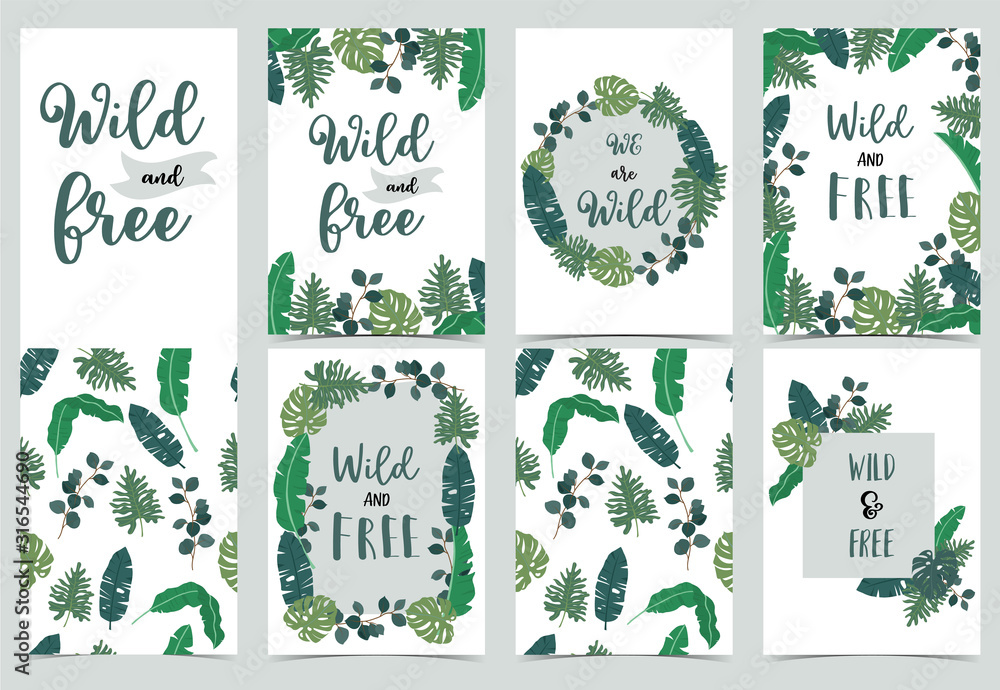 Collection of jungle background set with leaf.Editable vector ...
