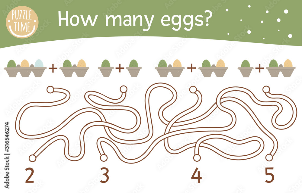 Easter math maze for children. Preschool spring activity. Educational ...