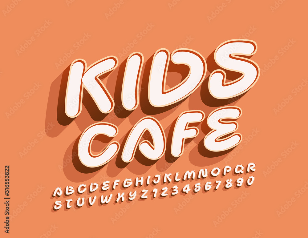 Vector stylish logo Kids Cafe. Trendy retro 3D Font. Set of Alphabet ...