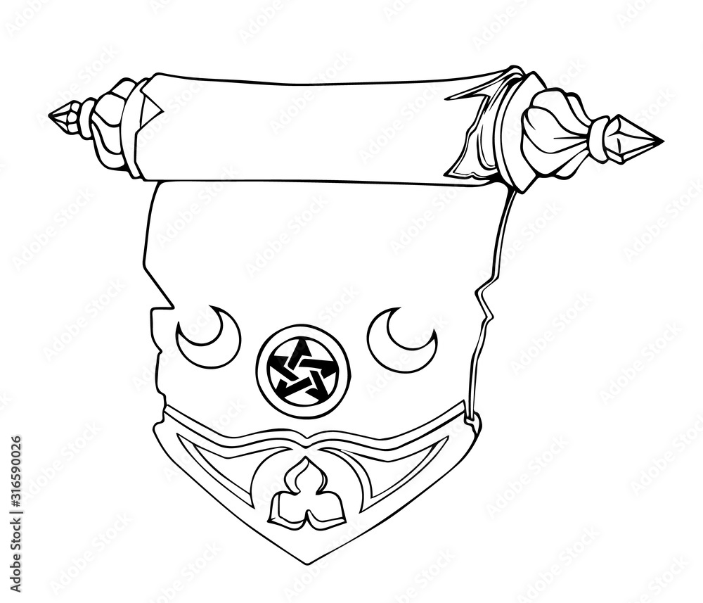 Hand drawn line image. Magic scroll. Vector illustration. Can be used ...