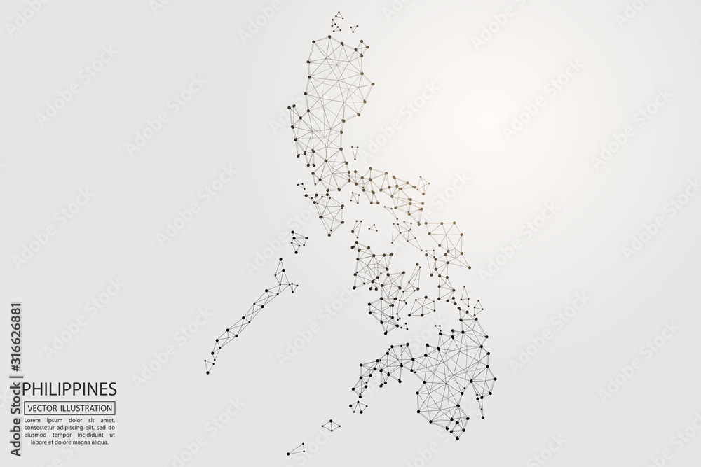 A map of Philippines consisting of 3D triangles, lines, points, and ...