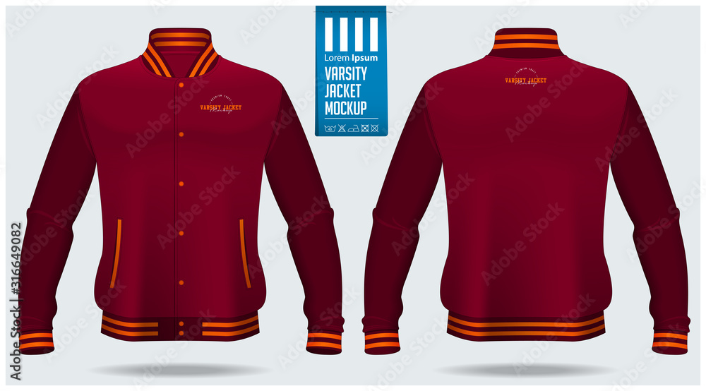 Varsity jacket mockup template design for soccer, football, baseball ...