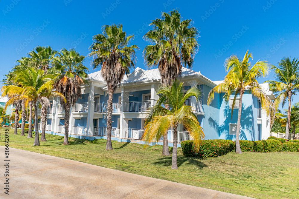 Modern high rise two-storey residential house exterior with inner yard ...