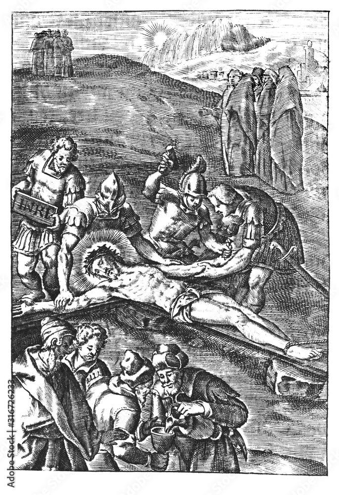 Ilustración de Stock Antique vintage religious allegorical engraving or ...