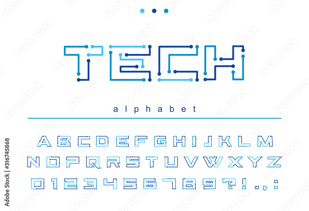 Circuit board geometric font. Digital technology, futuristic, future ...