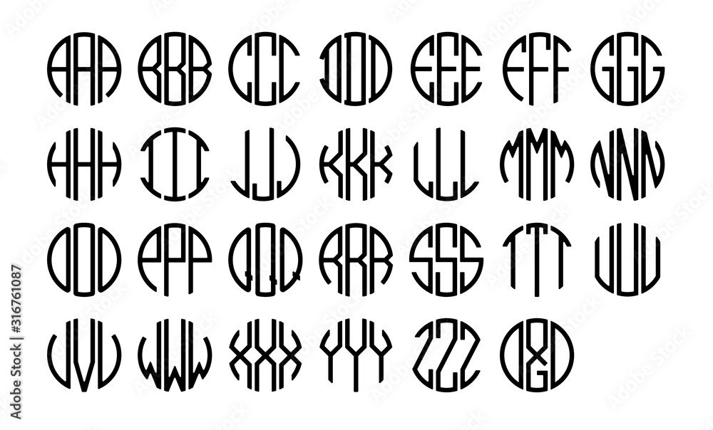 Circle monogram letter alphabet. Clipart image isolated on white ...