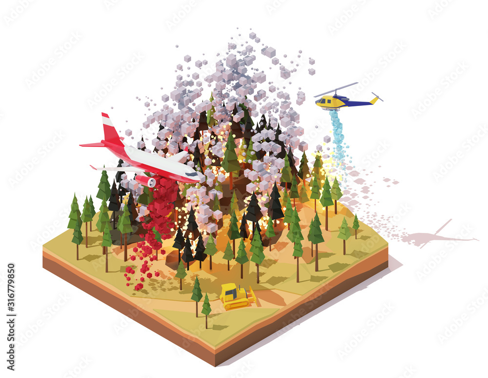 Stock-Vektorgrafik „Vector isometric firefighting airplane and ...