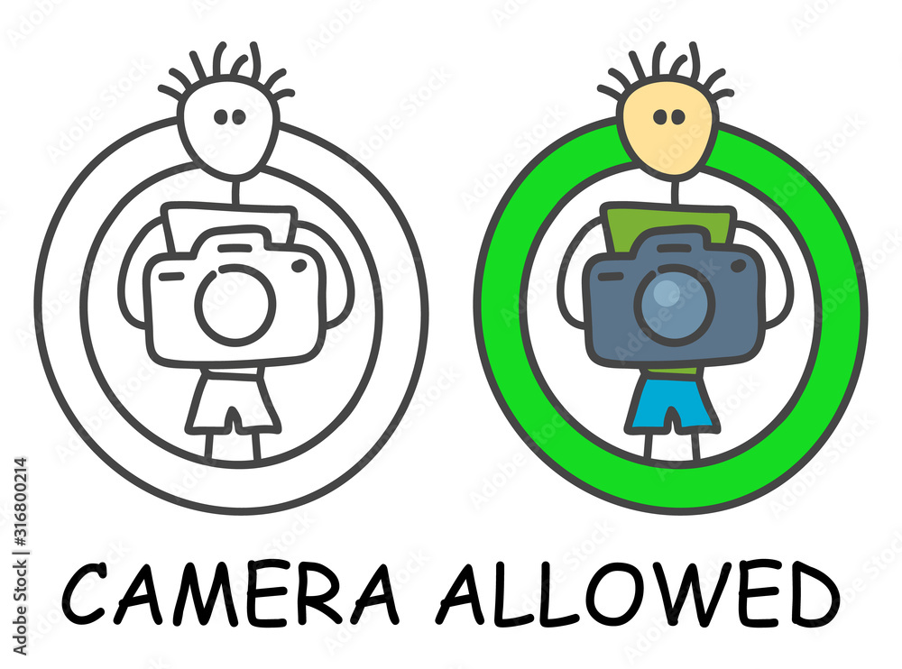 Funny vector stick man with a camera in children's style. Allowed ...