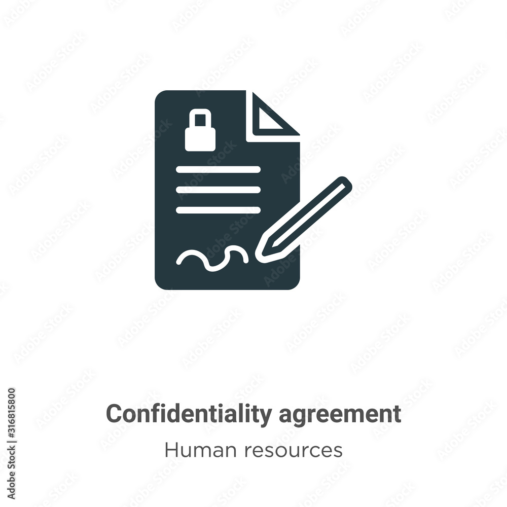 Confidentiality agreement glyph icon vector on white background. Flat ...