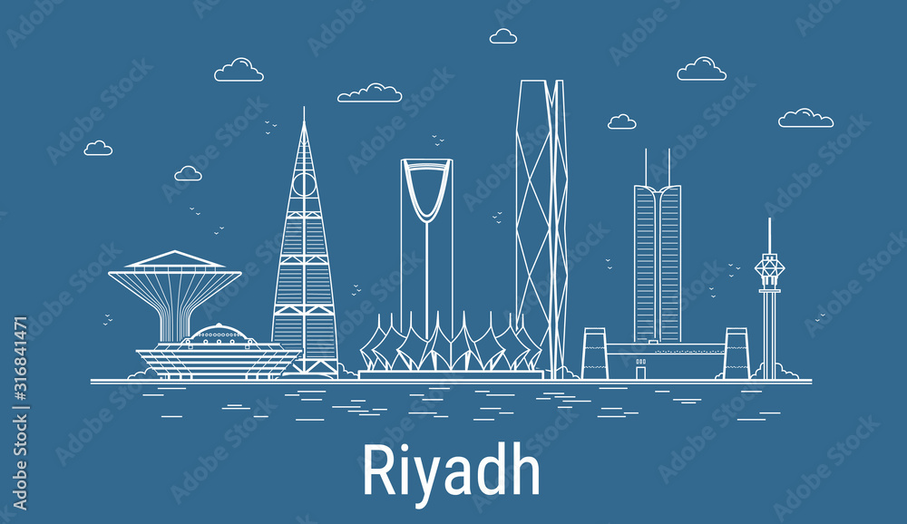 Riyadh city, Line Art Vector illustration with all famous towers ...
