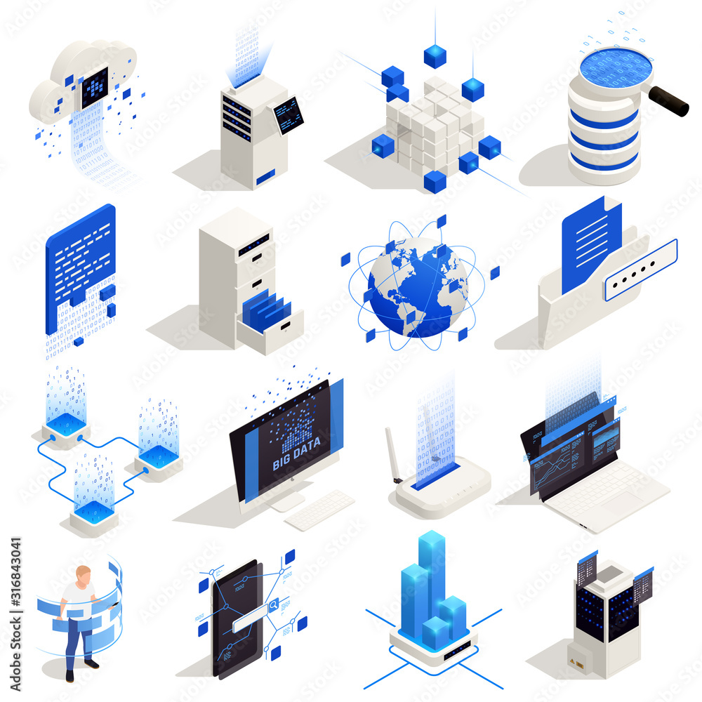 Big Data Isometric Icons Stock Vector | Adobe Stock